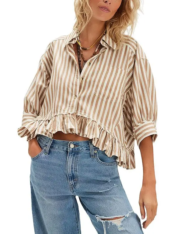 Free People Bailey Striped Shirt - Neutral Combo