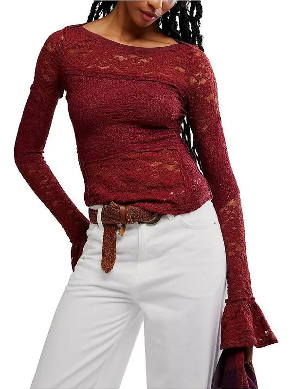 Free People Lace Layering Long Sleeve Top - Cabrenet