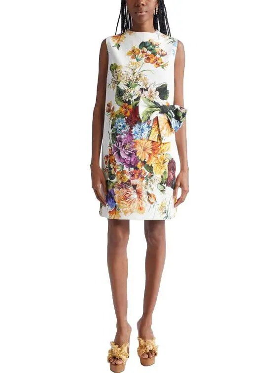 Dolce & Gabbana Flower Bouquet Print Bow Mini Dress - Ha5pc B.fiori Cret. F.bco
