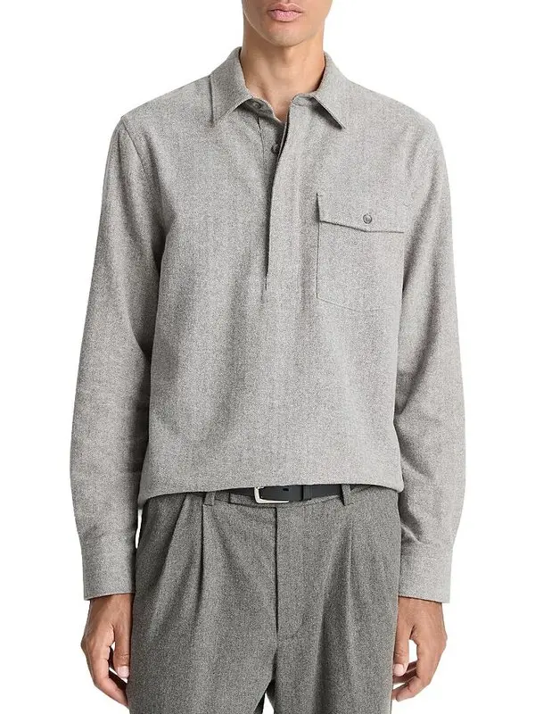 Vince Herringbone Long Sleeve Popover Shirt - Heather Fog