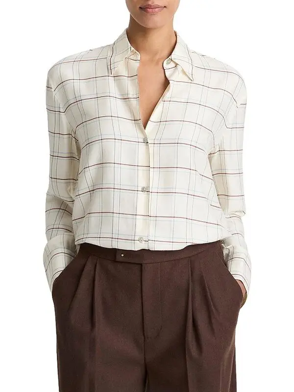 Vince Checked Plaid Button-front Shirt - Cream Multi