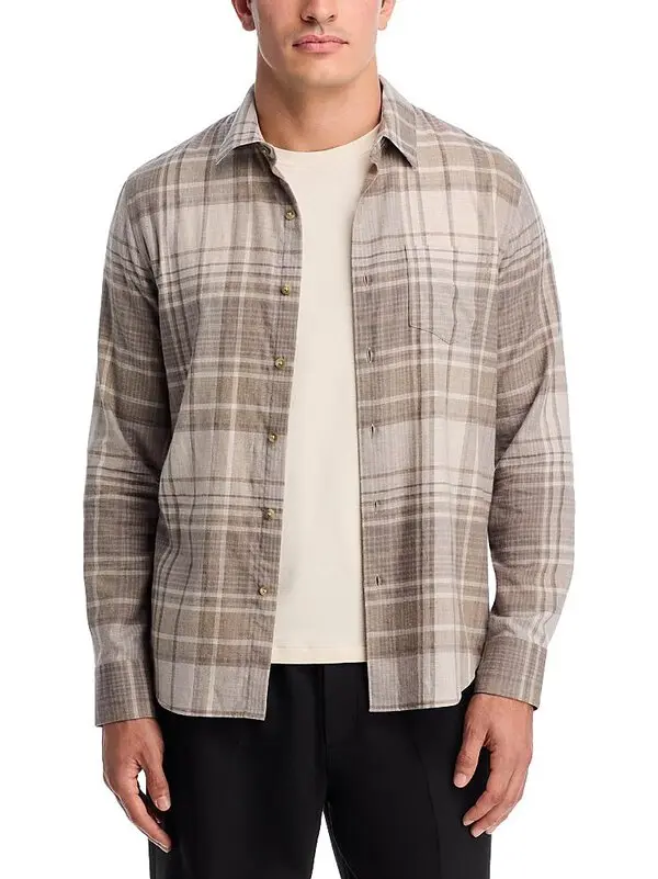 Vince Chilton Plaid French Placket Shirt - Heather Mouse Combo