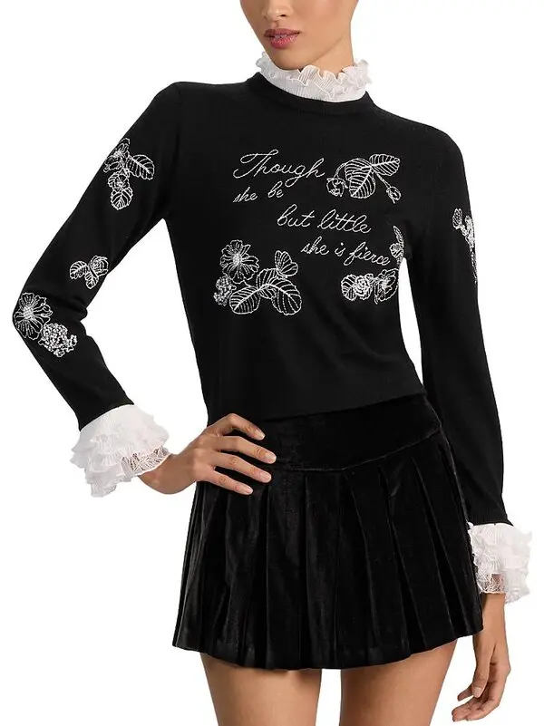 Alice + Olivia Carolann Floral Sweater - Black White