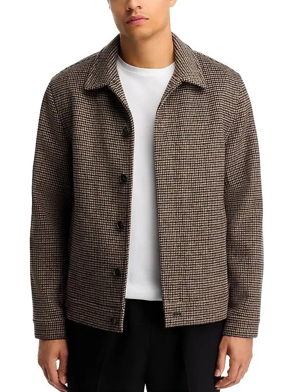 Vince Houndstooth Bomber Jacket - Dark Roast