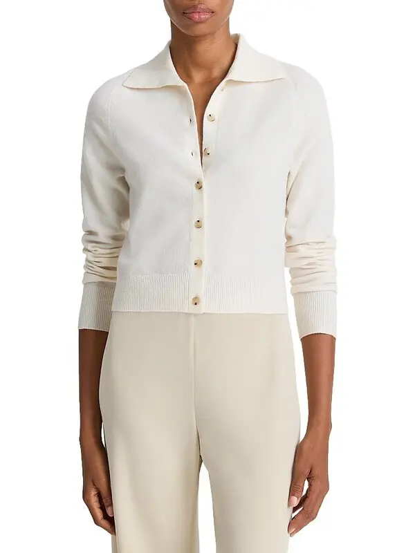 Vince Button-front Polo Cardigan Sweater - Off White