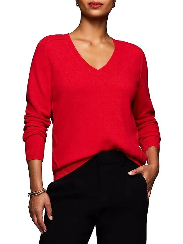 NIC+ZOE Luxe Cashmere V-neck Sweater - Scarlet