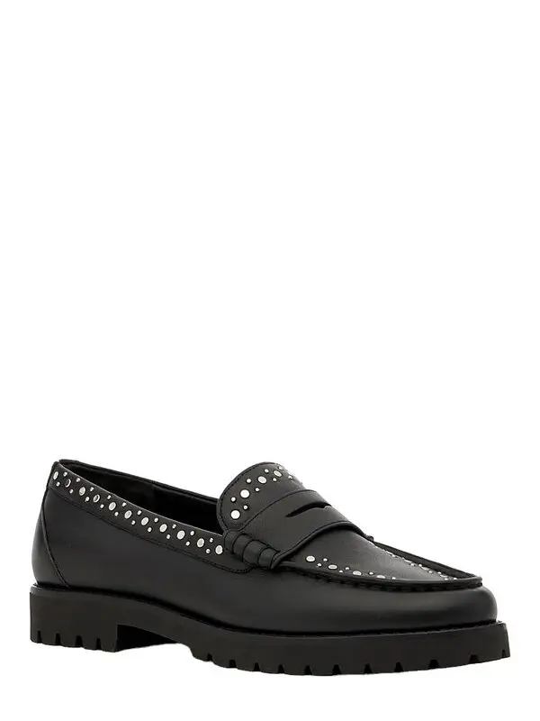 Paige Ellis Studded Leather Loafers - Black