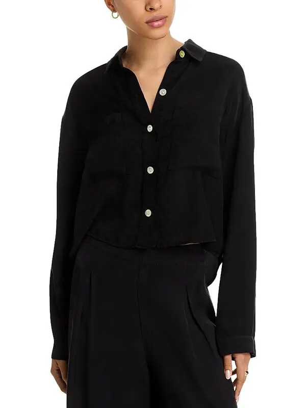 Bella Dahl Wide Hem Cropped Button-down Shirt - Black