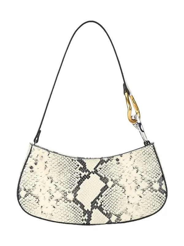 Staud Ollie Snake Embossed Leather Bag - White Snake Leather
