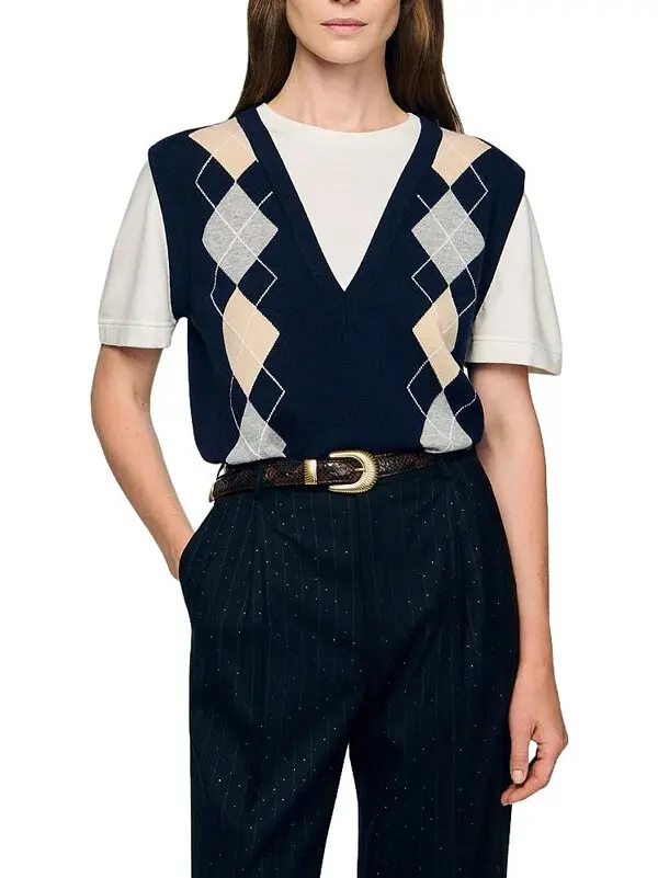 Sandro Layered Sweater Vest Top - Navy Blue