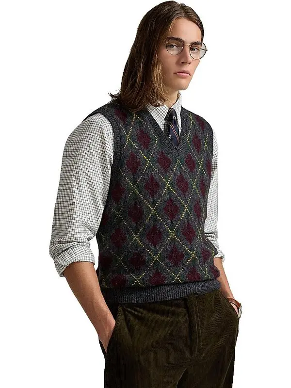 Ralph Lauren Argyle Wool Cashmere Sweater Vest - Grey