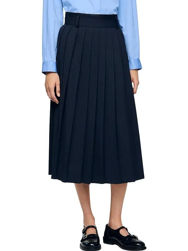 Sandro Pleated Skirt - Navy Blue