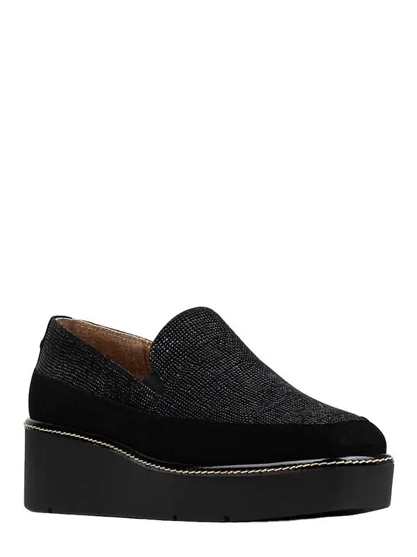 DONALD PLINER Embossed Suede Wedge Loafers - Black