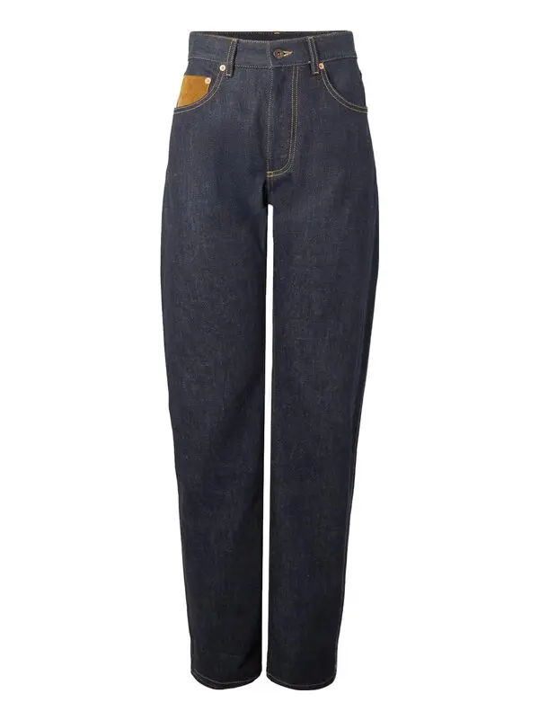 Bottega Veneta Intrecciato Suede-trimmed High-rise Straight-leg Jeans - Blue