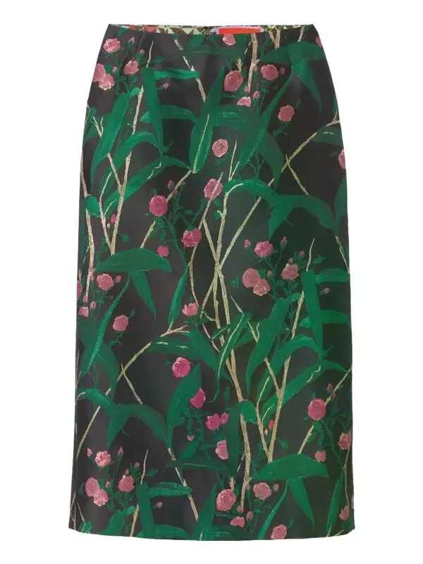 La DoubleJ Floral Jacquard Pencil Skirt - Green