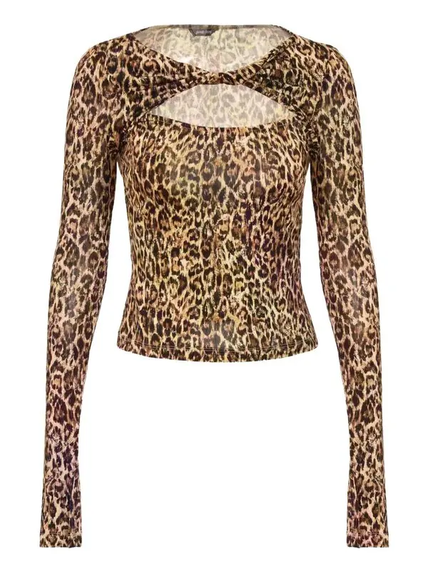 Just Cavalli Leopard-print Twist-detail Top - Brown