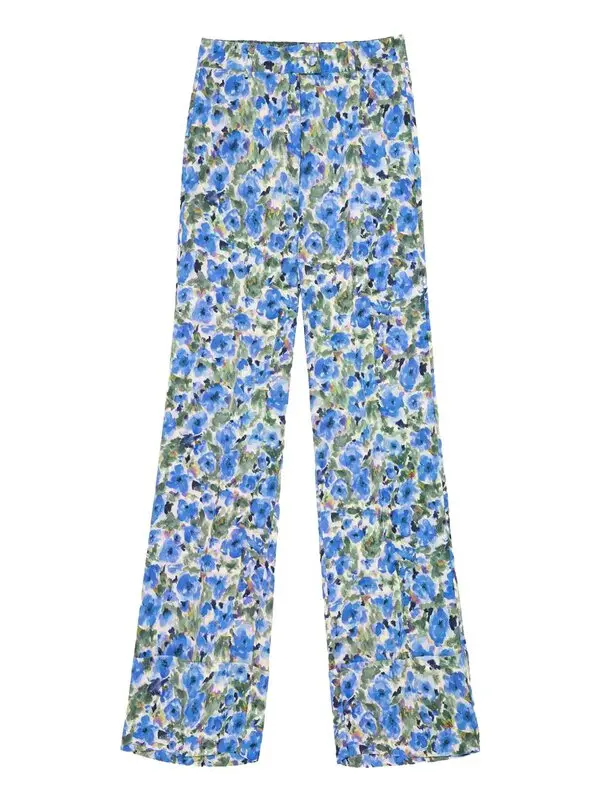 Malìparmi Floral Print Wide Leg Trousers - Blue