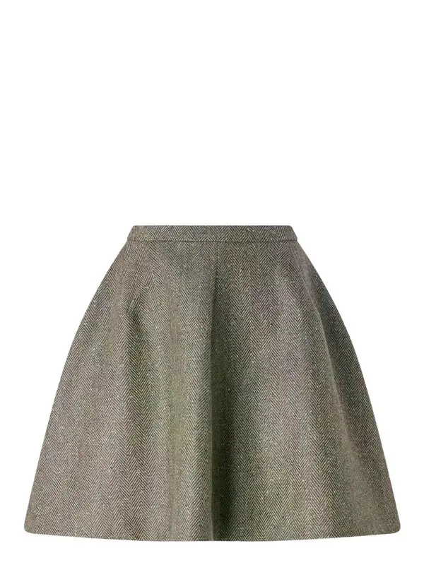 GENNY Herringbone Pleated A-line Skirt - Green