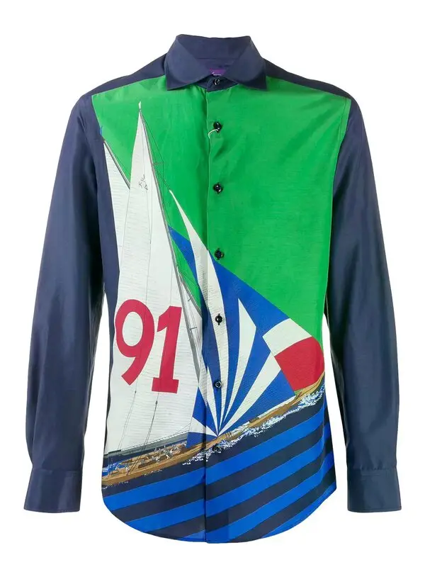 Ralph Lauren Purple Label Graphic Nautical Print Shirt - Blue