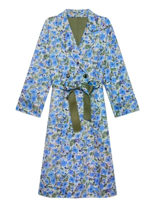Malìparmi Floral-print Double-breasted Coat - Blue