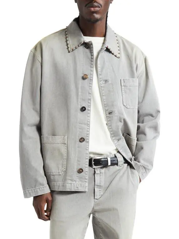 GOLDEN GOOSE Journey Studded Cotton Twill Chore Jacket - Grey
