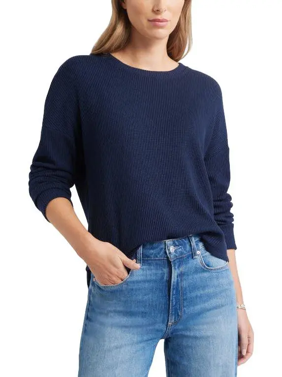 Caslon Long Sleeve Waffle Knit T-shirt - Navy Still