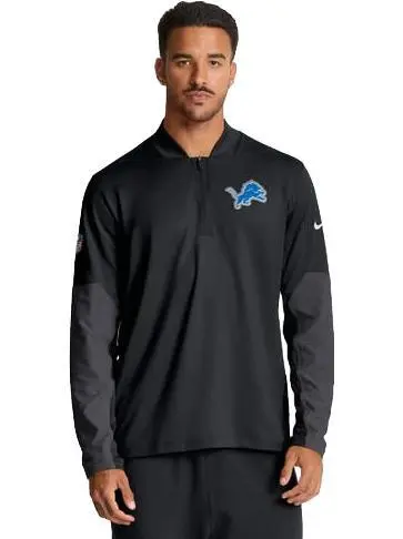 Nike Detroit Lions Sideline Dri-fit Half-zip Pullover - Black