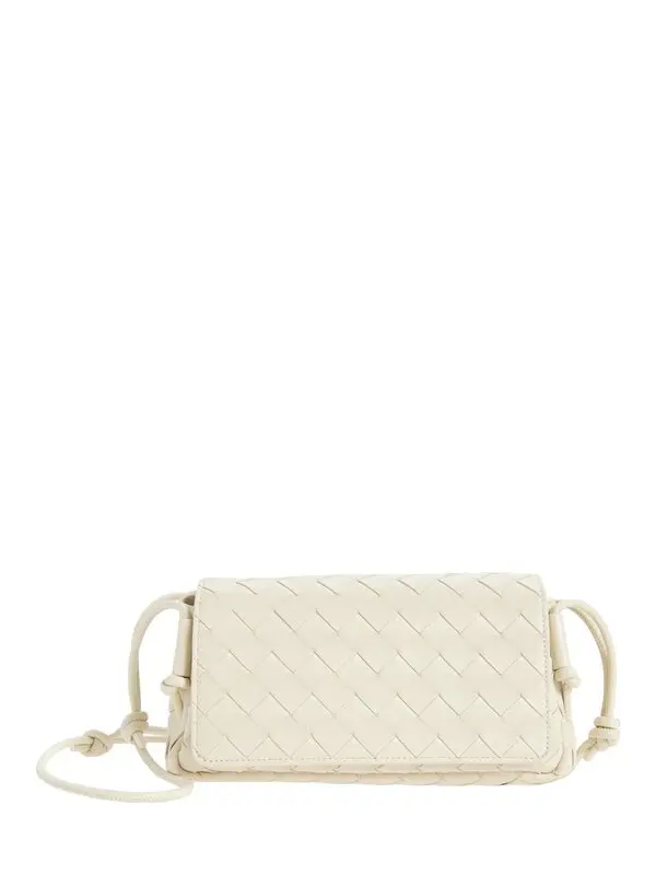Bottega Veneta Discoteca Intrecciato Leather Crossbody Pouch - 9197 Sea Salt-gold