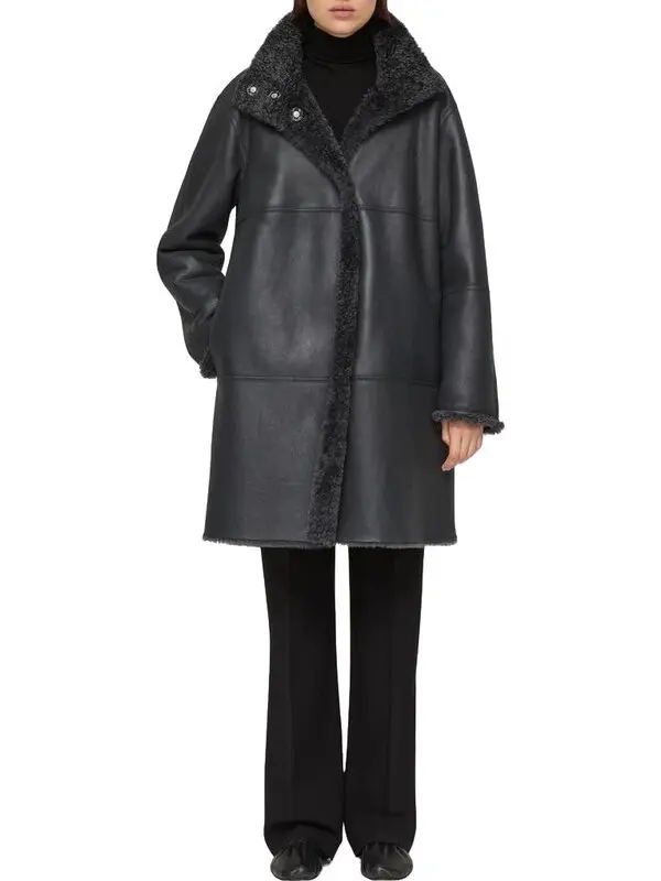 Lafayette 148 New York Reversible Genuine Shearling Coat - Graphite/black