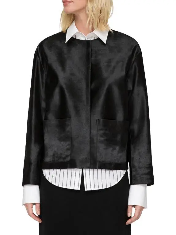 Lafayette 148 New York Collarless Calf Hair Jacket - Black