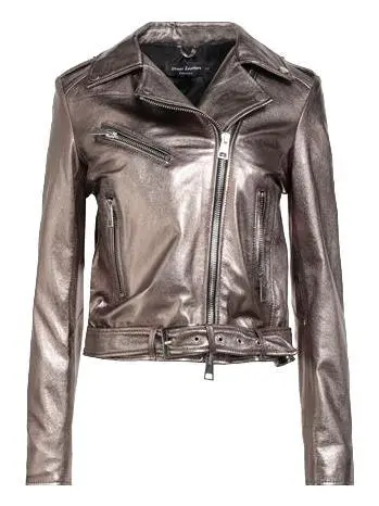 STREET LEATHERS Metallic Leather Biker Jacket - Rose Gold