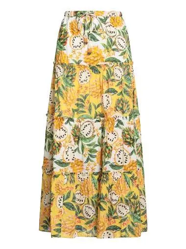 Farm Rio Cotton Maxi Flared Skirt - Yellow