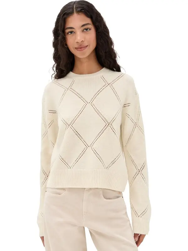 Vince Textured Argyle Sweater - Cream