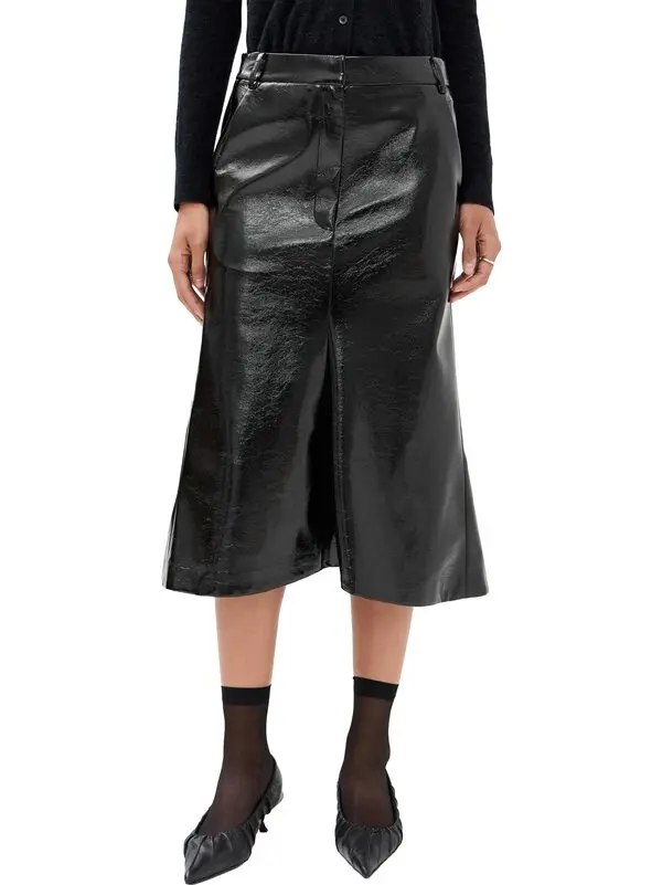 Tibi Faux Patent Leather Sculpted Skirt - Black