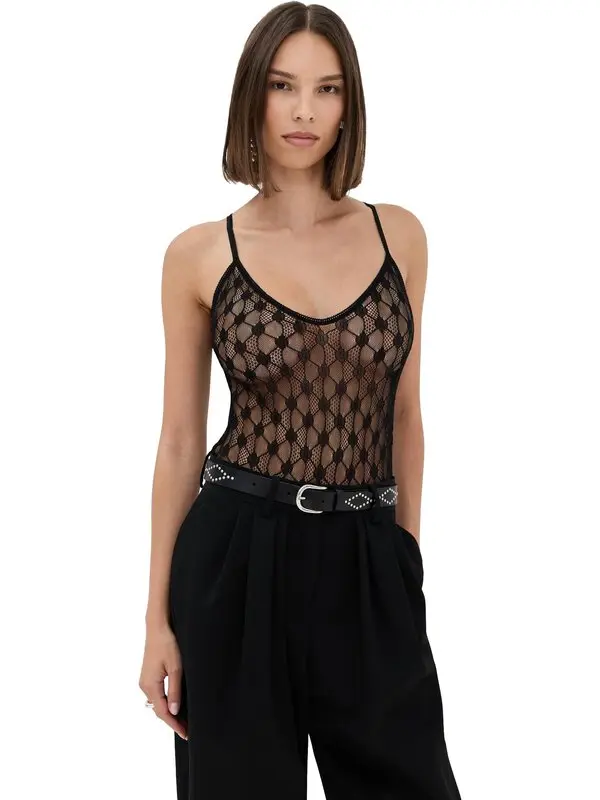 Isabel Marant Mildy Floral Lace Thong Bodysuit - Black