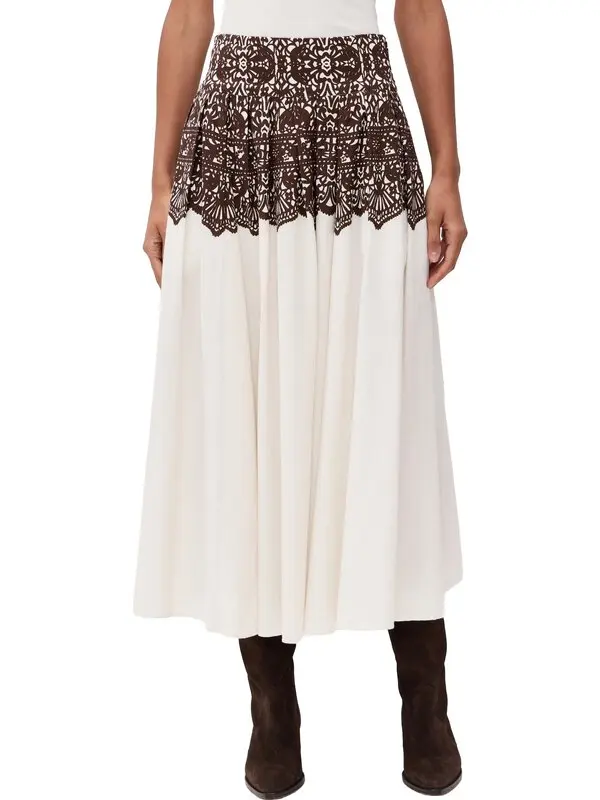 The Great. Regency Lace-printed Pleated Skirt - Cream With Western Lace Print