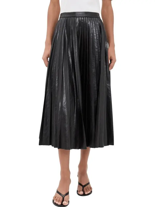 A.L.C. Etta Faux Leather Pleated Skirt - Deepest Brown