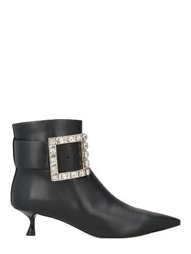 ROGER VIVIER Leather Ankle Boots With Appliqués - Black
