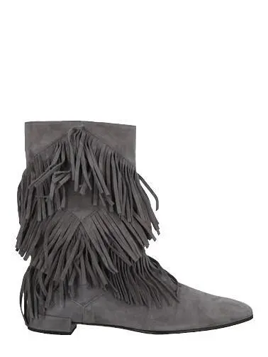 ROGER VIVIER Ankle Boots In Leather And Suede With Appliqués And Fringe - Grey