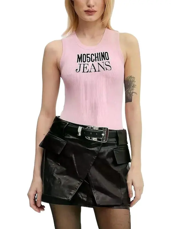 Moschino Ribbed Logo Tank Top - Pink