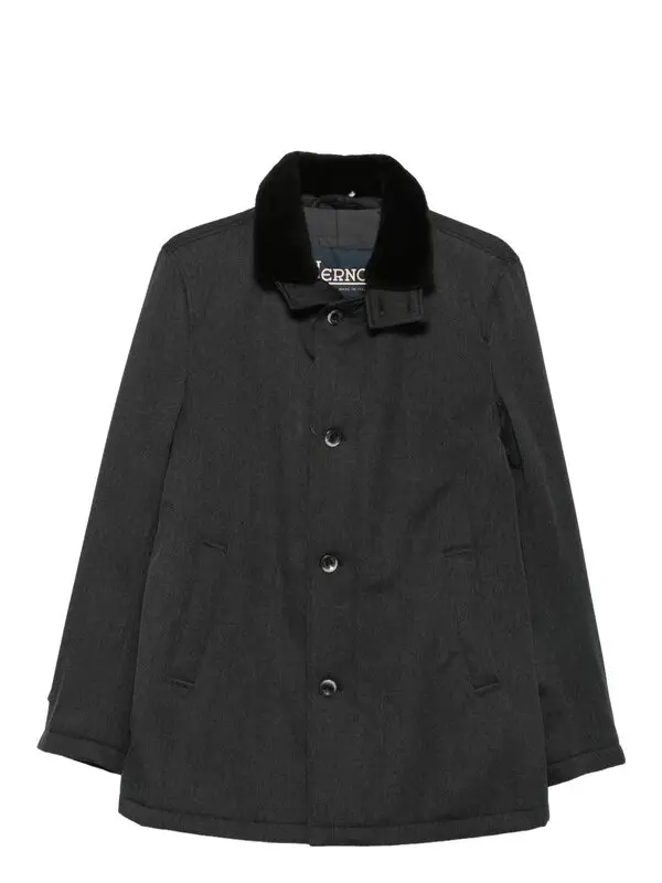 Herno Button Coat With Velvet Collar - Grey