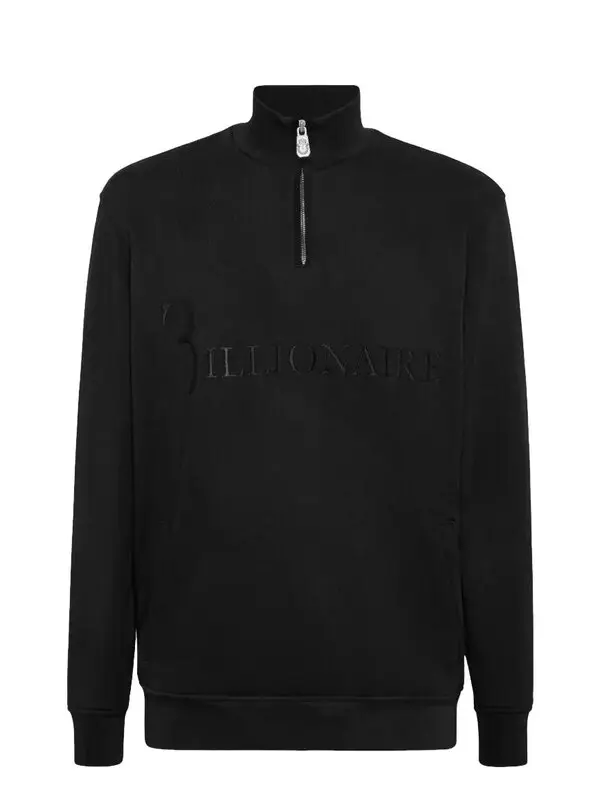 BILLIONAIRE Embroidered Logo Half-zip Sweatshirt - Black