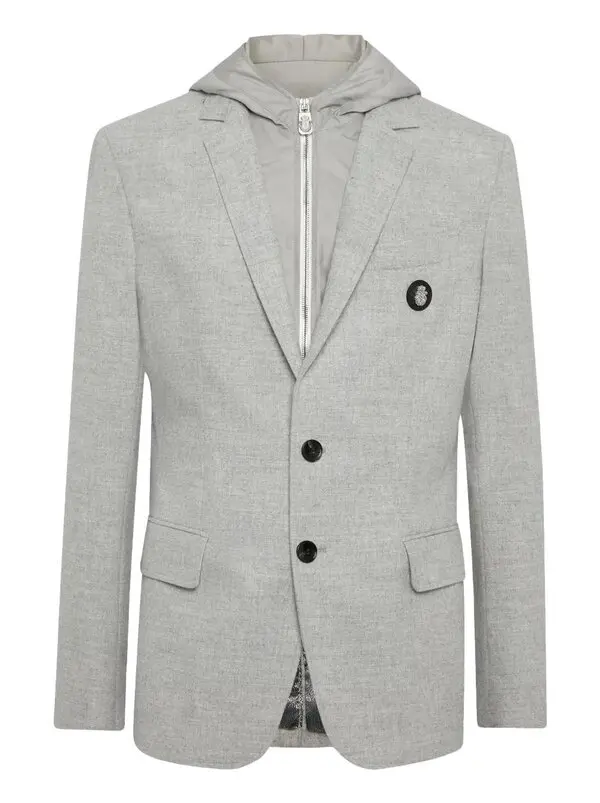BILLIONAIRE Hooded Buttoned Blazer - Grey