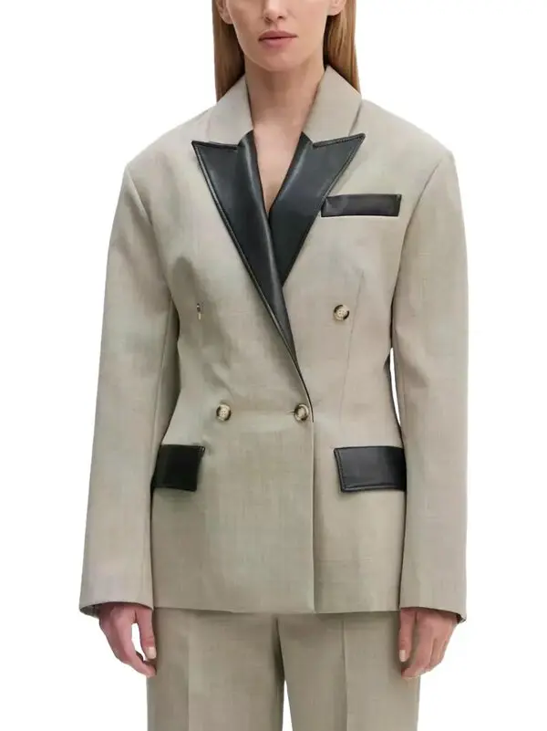 Nanushka Pacey Leather-trimmed Double-breasted Blazer - Neutrals