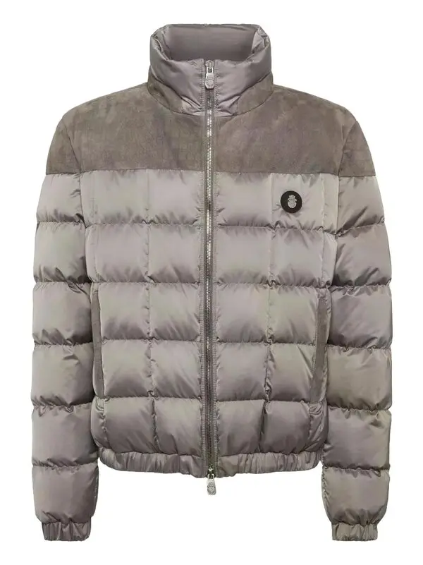 BILLIONAIRE Quilted Suede Panel Puffer Jacket - Grey
