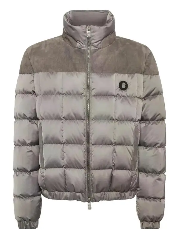 BILLIONAIRE Quilted Suede Panel Puffer Jacket - Grey