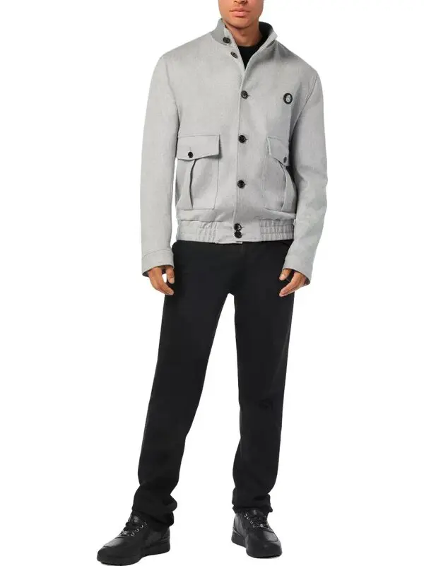 BILLIONAIRE Buttoned Bomber Jacket - Grey