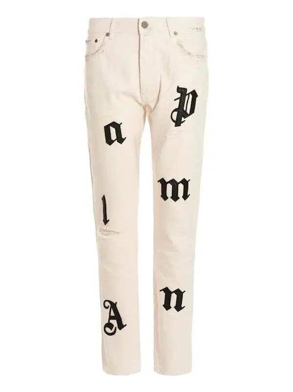 Palm Angels Logo Patch Five-pocket Jeans - Off White/black