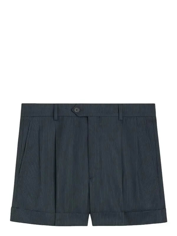 Celine High Waist Striped And Dotted Wool Skate Shorts - Navy Blue/craie