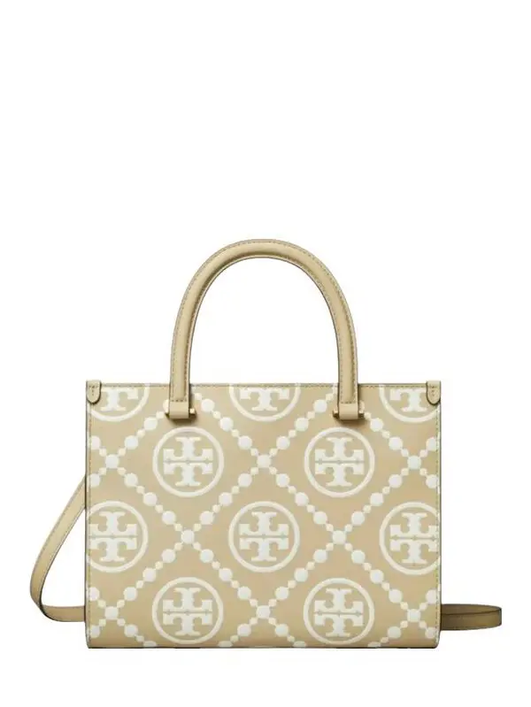 Tory Burch T Monogram Embossed Square Tote Bag - Beige